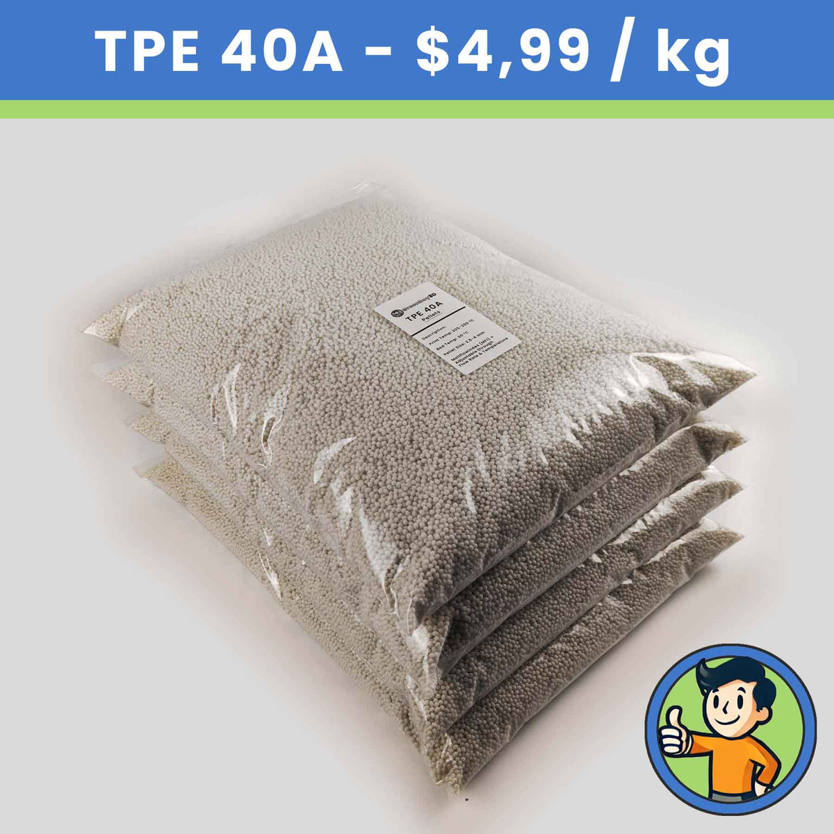 Greenboy3D™ TPE 40A Pellets - 4,99$ | Greenboy3D
